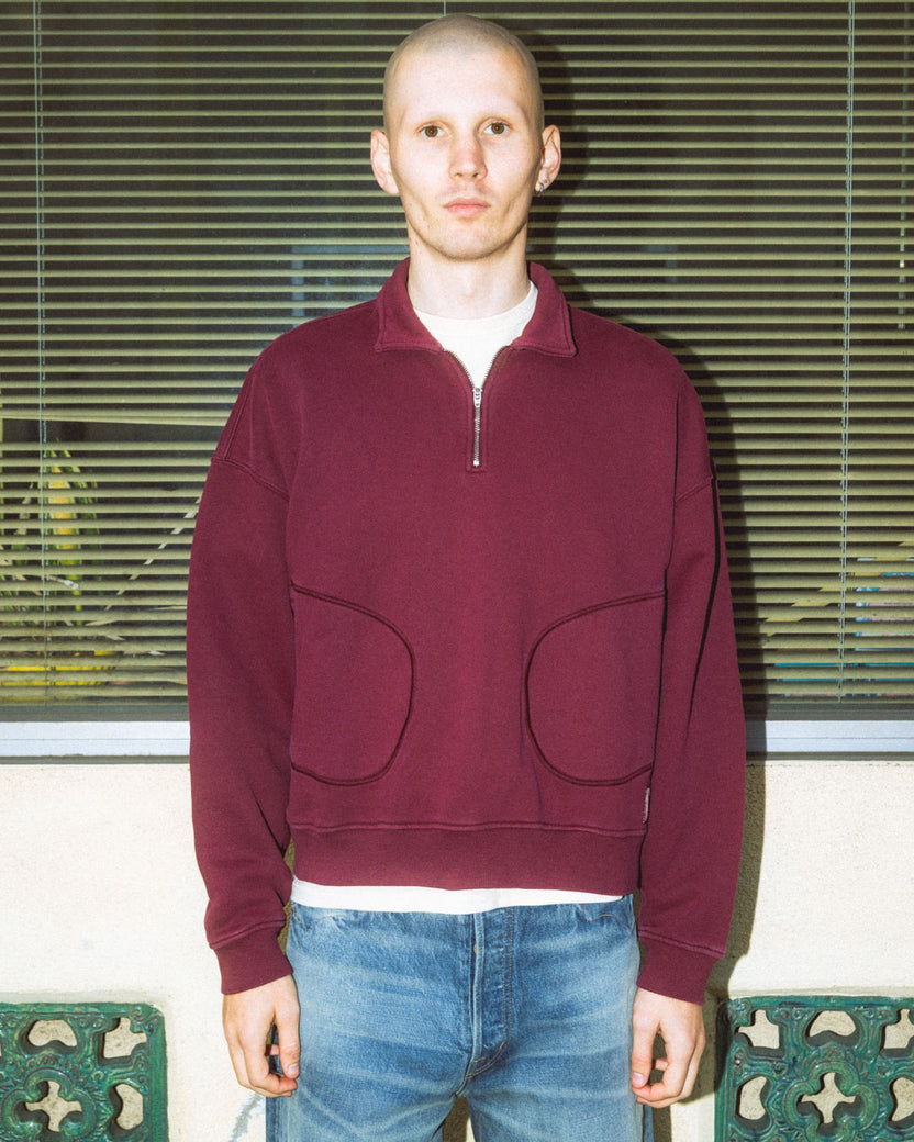 Half Zip Collared Sweatshirt - Wine – Brain Dead